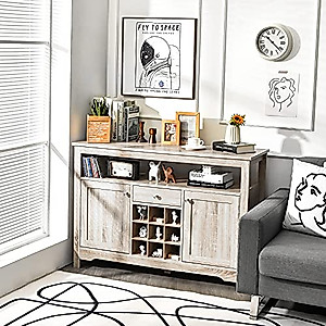 Giantex Buffet Server Sideboard, Console Table, Wood Dining Table, Cupboard Table with 2 Cabinets, 1 Drawer and 9 Wine Cabinets, Storage Organizer Kitchen and Dining Room (Gray)