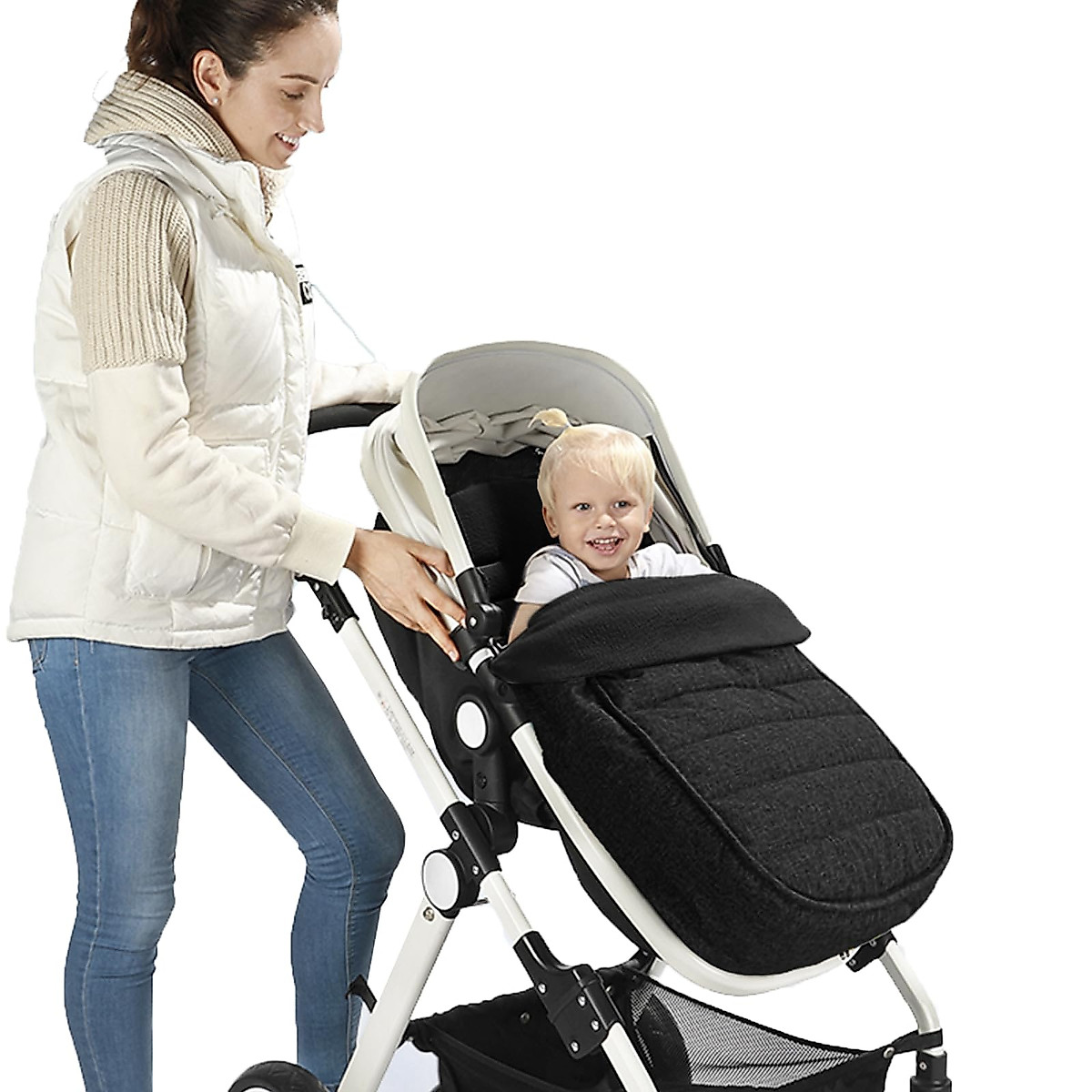 Beisto Baby Stroller Sleeping Bag Warm Foot Cover Bunting Bag to Protect Baby from Cold and Winter Weather in Car Seats and Strollers,Black,One Size