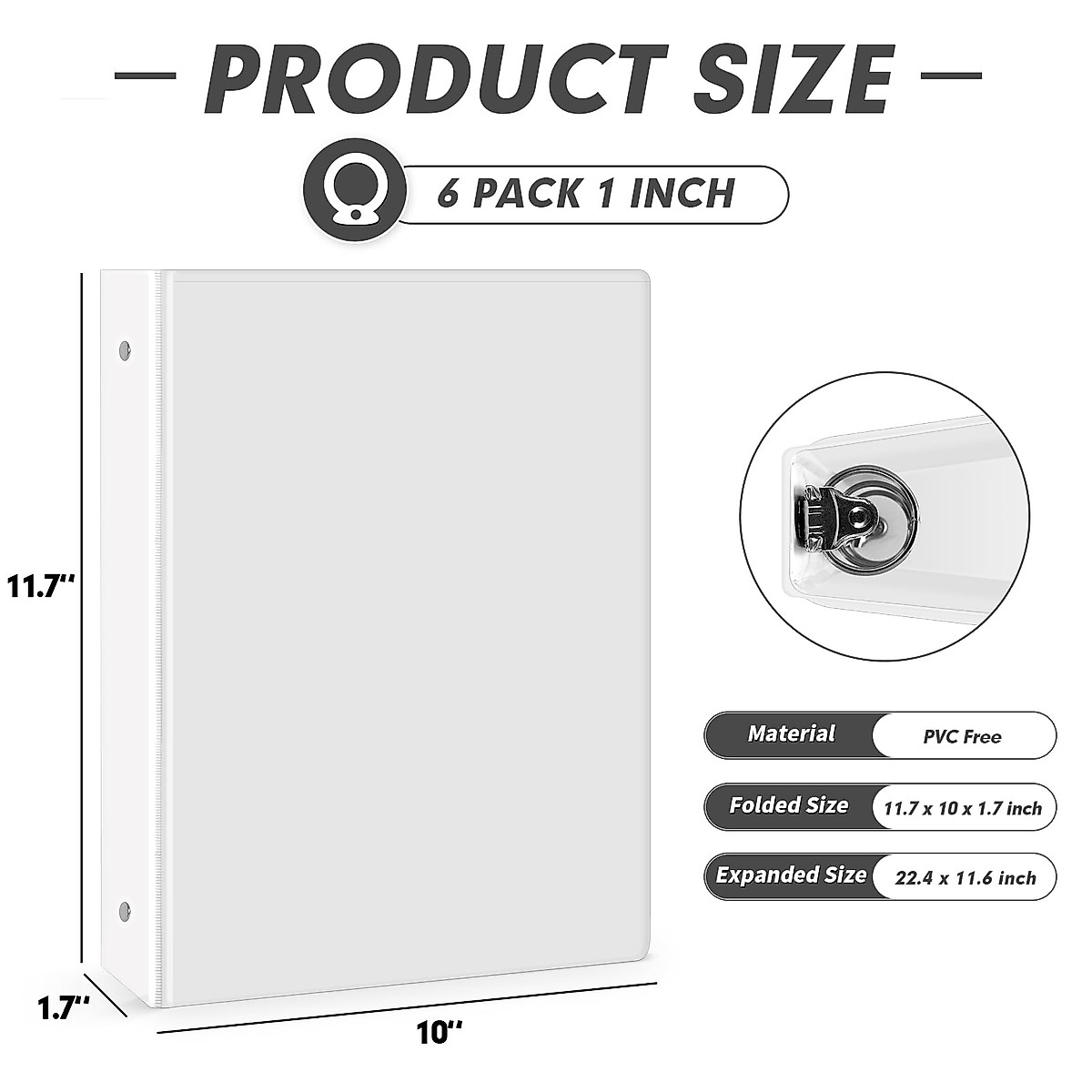 3 Ring Binder 1 Inch, PANDRI 6 Pack 1-Inch Binder Fits Letter Size 8.5'' x 11'' Paper, Versatile Binders for Office Home School, 2 Pockets, White