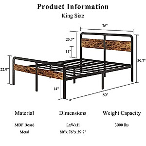 Upcanso King Size Bed Frame with Wood Headboard and Footboard, Platform King Bed Frame No Box Spring Needed with Heavy Duty Slats, Easy Assembly