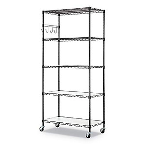 Alera 5-Shelf Wire Shelving Kit with Casters and Shelf Liners, 36w x 18d x 72h, Black Anthracite