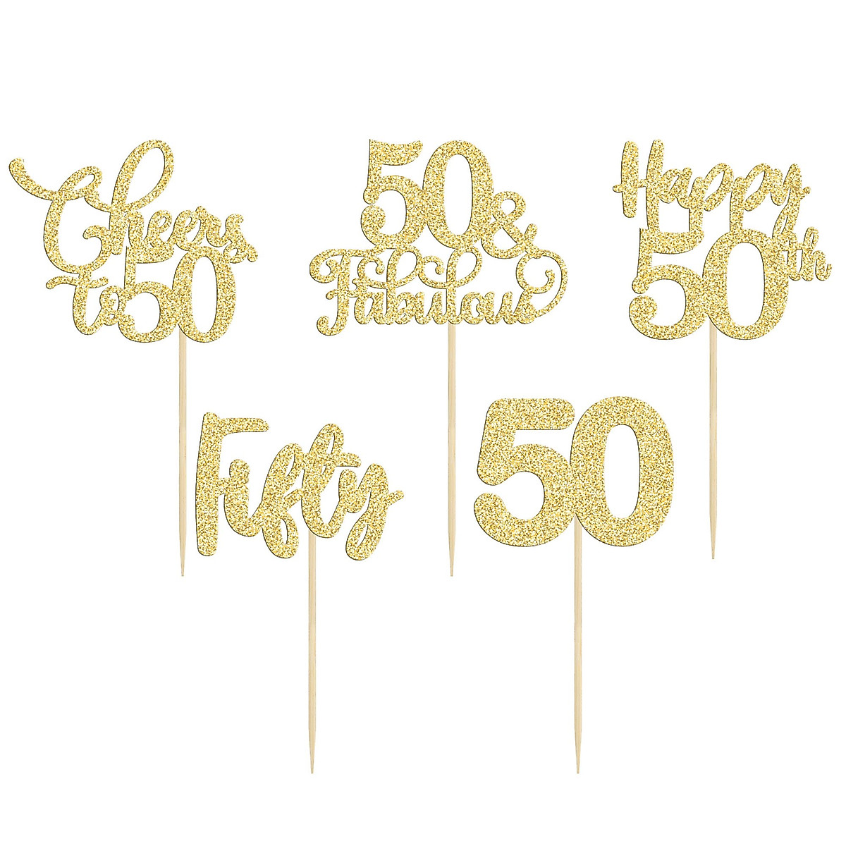 30 Pack Happy 50th Birthday Cupcake Toppers Gold Glitter Fifty Cheers to 50 Years Old Birthday Cupcake Picks for 50th Birthday Anniversary Party Cake Decorations Supplies