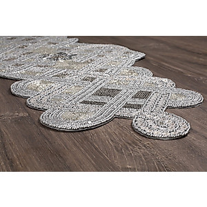 Alpha Living Home Handmade Fancy Scrolled Embroidery Beaded Table Runner for Tabletop and Kitchen Grey/Silver - Home Decor Mat for Wedding Party Family Gathering - Pack of 1 Measure 15.5 x 35 inches