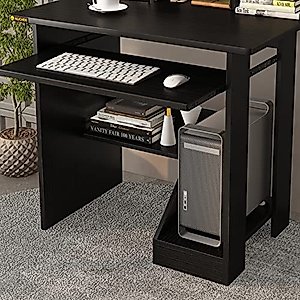 ALISENED Home Office Computer Desk with Monitor Stand Keyboard Tray, 29.5 Inch Study Writing Desk Small PC Laptop Table with Storage Shelves, Modern Workstation for Small Spaces Save Space