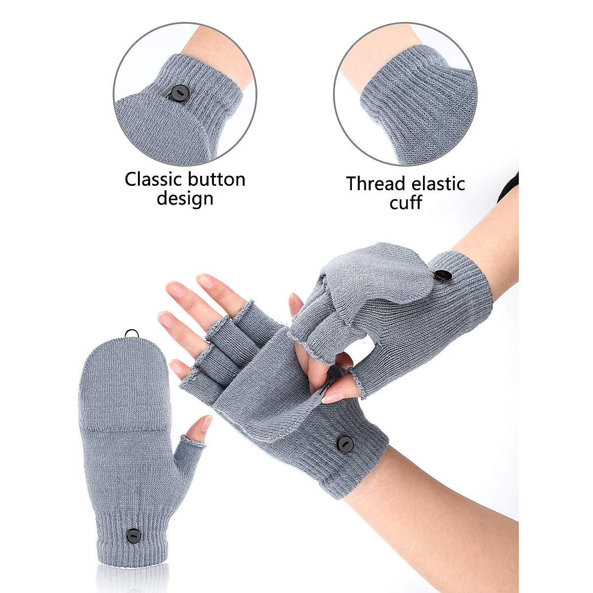 SATINIOR 6 Pairs Women Convertible Gloves Winter Flip Fingerless Mittens Thick Knitted Half Finger Gloves with Cover(Black, White, Gray, Rose Red, Red, Royal Blue)