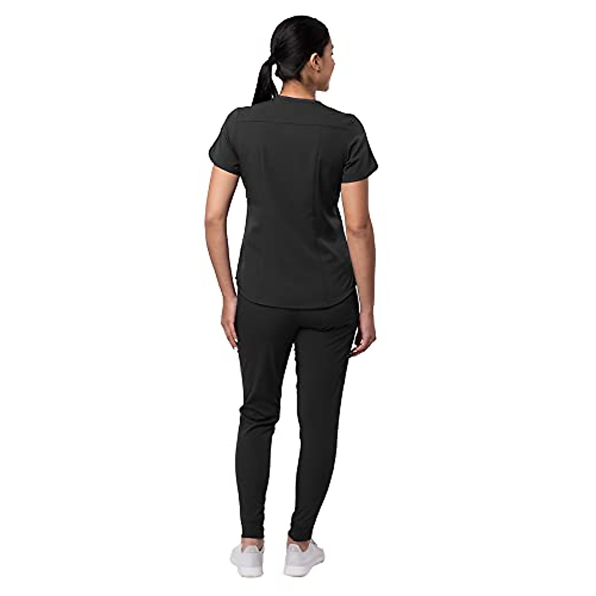 Adar Pro Modern Athletic Scrub Set for Women - Modern V-Neck Scrub Top & Yoga Jogger Scrub Pants - P9500 - Black - M
