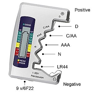 Wolfride AA Battery Checker Tester Universal Battery Tester 9v Battery Tester Digital Display for AAA AA C D N 9V Battery 1.55V Button Cell