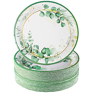 Hushee 200 Pieces 9 Inch Sage Green Paper Plates Eucalyptus Disposable Dinner Plates Greenery Leaves Paper Plates Decorative Tableware for Baby Shower Bridal Shower Wedding Birthday Party Supplies