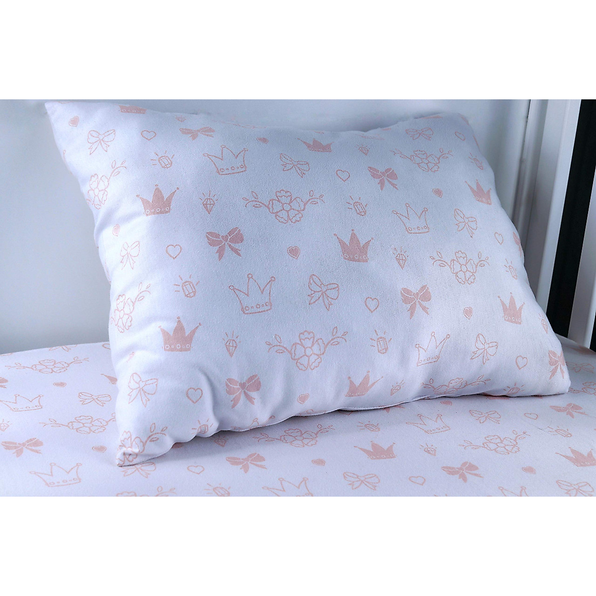 BlisfulNight Modern Princess Design 100% Jersey Cotton Pink Fitted Crib Sheet Set with Toddler Pillowcase for Girls - Soft, Breathable - Fits Standard Crib and Toddler Mattress (Sweet Amber)