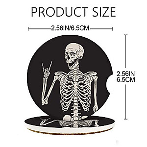 Britimes Absorbent Car Coasters 2 Pack for Cup Holders, 2.56" Ceramic Stone Cork Base Drink Coasters Human Skeleton