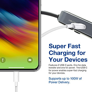 Verbatim 8-in-1 USB C Hub w/Dongle - USB Hub for Laptop w/ 100W PD, 2 USB 3.0 Ports, 2 USB C Ports, SD Card Readers, HDMI, 3.5mm Audio Port, Compact USB-C Hub