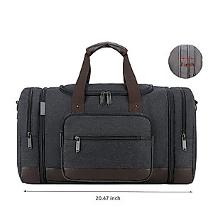Canvas Duffle Bag for Men(42L/50L), Expandable Capacity Travel Bag with Removable Shoulder Strap Fitness Bag, Suitable for Male Travel, Fitness, Flight Carry on（Black）
