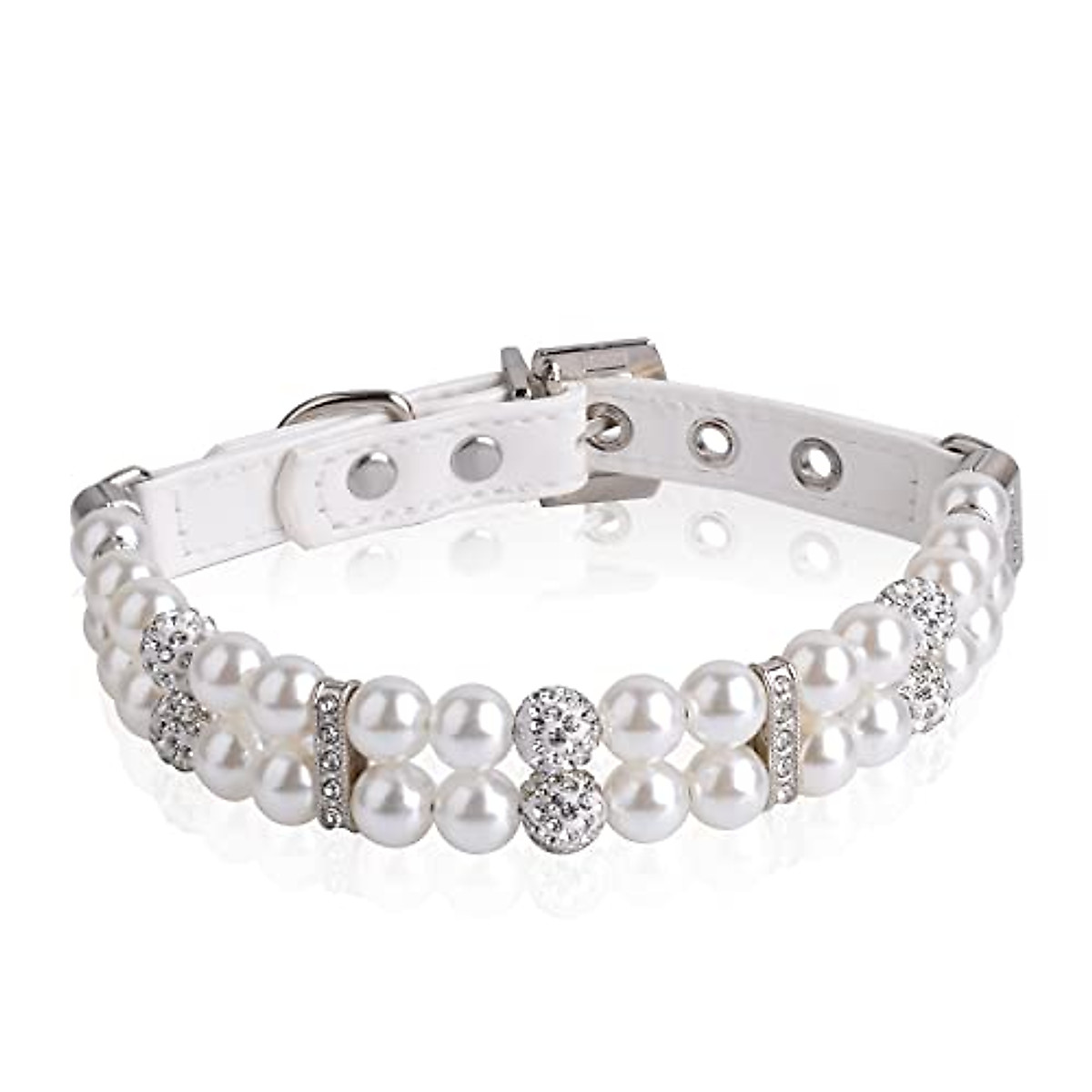 Cdycam 120cm 4ft Custom Pearls Beaded Pet Dog Cat Training Walking Leash with Elegant White Peal Dog Collar