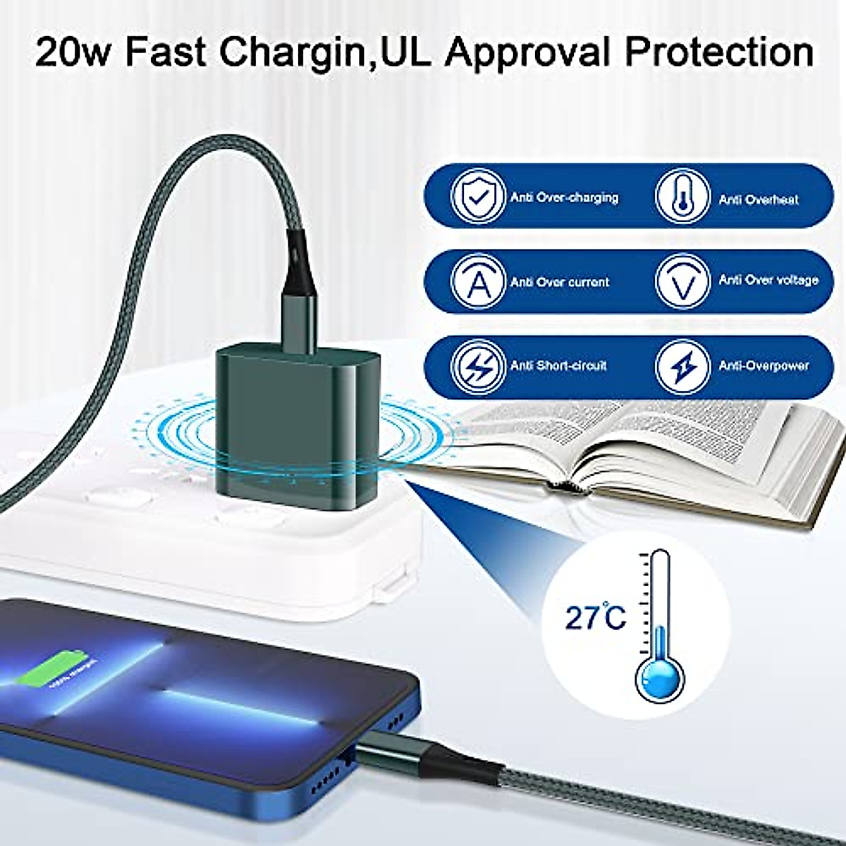 [Apple MFi Certified] iPhone 13 12 11 Charger,2-Pack 20W PD USB C Wall Charger with 10FT Type C to Lightning Cable,iPhone Charger Fast Charging Compatible with iPhone 13 12 11 Pro Max iPad/Airpods