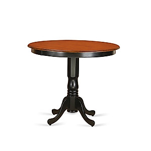 East West Furniture TRFA3-BLK-W 3 Piece Counter Height Dining Set for Small Spaces Contains a Round Dining Room Table and 2 Wooden Seat Chairs, 42x42 Inch, Black & Cherry