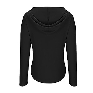 Womens Hooded Sweatshirts Waffle-Knit Loose Casual V Neck Long Sleeve Hoodies Drawstring Pullover Tops with Pocket