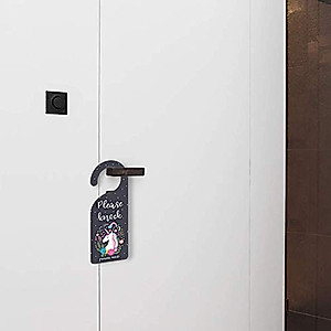 Please Knock Princess Inside Wooden Door Knob Hanger Sign for Kids' Room,Playing Room,Home, Girl's Room 9"*3.54" Unicorn with Flowers and Stars Decoration