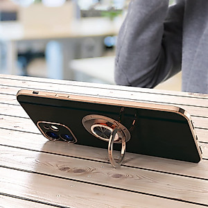 Yepda Case for iPhone 13 Pro Max Ring Holder Case with Diamond Shiny Plating Rose Gold Edge Built-in 360 Rotation Magnetic Kickstand for Women Girls Slim Soft TPU Protective Cover 6.7 Inch, White