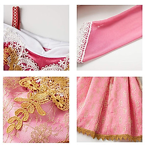 FMYFWY Girls Aurora Princess Dress Embroidered Lace Sleeping Beauty Fancy Dress Up Halloween Christmas Birthday Gown w/Accessories 4-5T