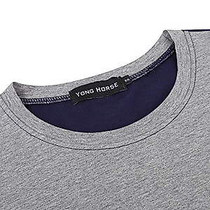 Yong Horse Men's Casual T-Shirt Athletic Long Sleeve - Crewneck Cotton Tee Shirt Teen Boys Graphic T Shirts Sun Protection UPF 50+ UV for Outdoor Sporting Running Gym Slim Fit Navy and White XL