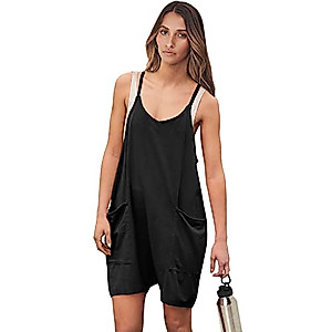 ANRABESS Rompers for Women Jumpsuits Casual Summer Outfits Shorts Overalls 2023 Fashion Comfy Clothes Sleeveless Jumpers with Pockets A948-heise-M