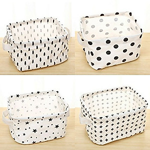 4 Pack Canvas Storage Basket Bins, Home Decor Organizers Bag for Adult Makeup, Baby Toys Liners, Books (4 pack, White & Black)