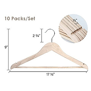 StorageWorks Coat Hanger, Schima Superba Clothes Hanger, Natural Wood Hangers for Shirts, Jackets, Pants, Coats, Suits, Sweaters, 10 Pack