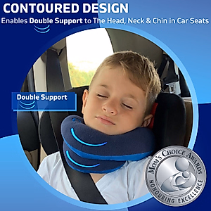 BCOZZY Kids Bundle- 2 Travel Neck Pillows for Toddlers- Super Soft Head, Neck, and Chin Support, for Comfortable Sleep in Car Seat Booster and Plane- Washable, Light Blue, Navy