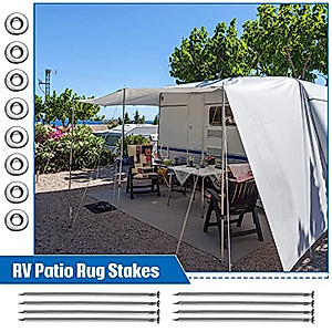 Hotop 8 Sets Patio Rug Stakes Outdoor Furniture Stakes RV Patio Mats Stakes RV Garden Furniture Stakes Outdoor Mats Rugs Holder for Camp Rug Outside Mat Carpet Tent (6 Inches)