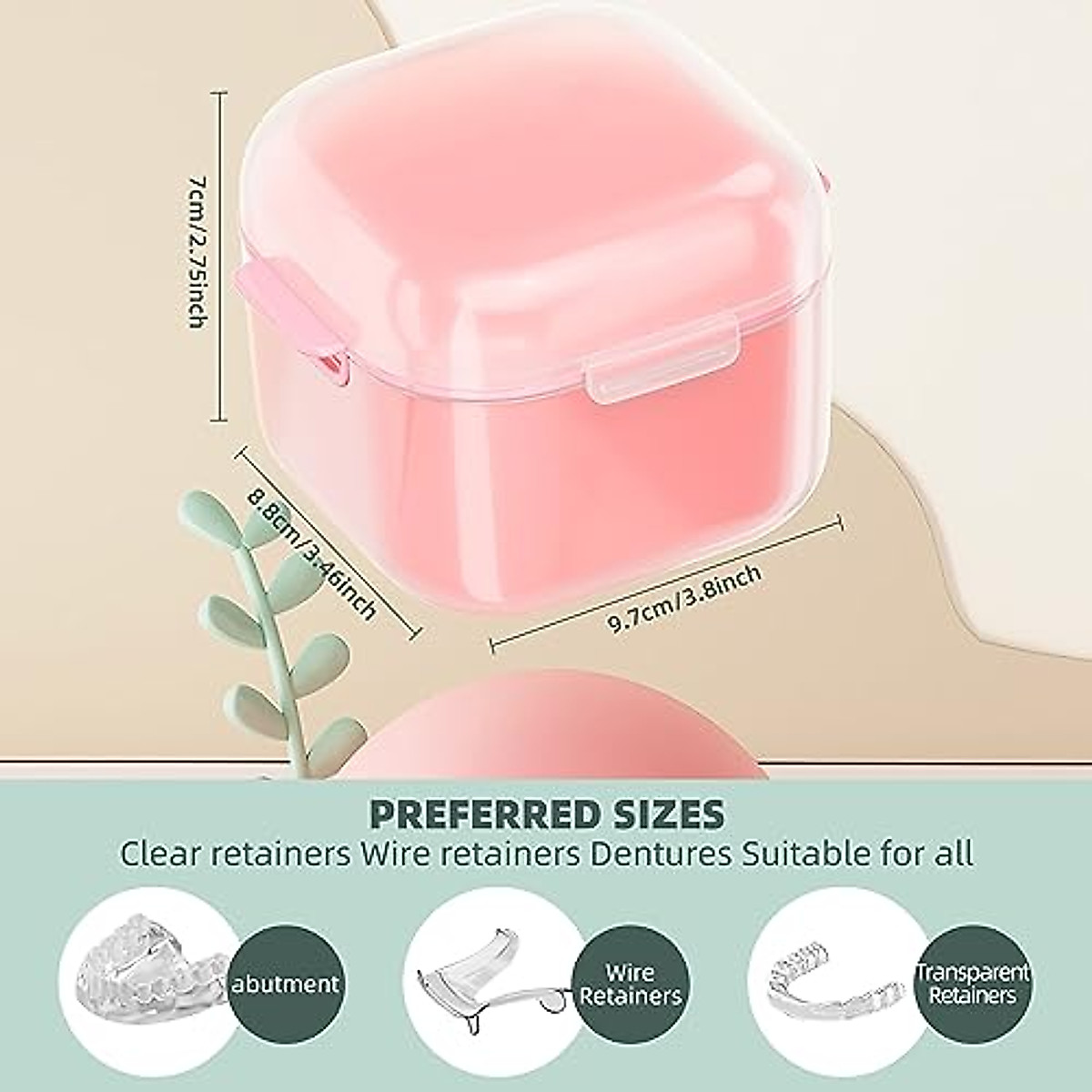 OFIDUS Denture Bath Case, Denture Cups for Soaking Dentures, Retainer Cleaning Case with Strainer Basket, Portable False Teeth Container, Soak Container for Retainer, Braces, Mouthguard (Purple)