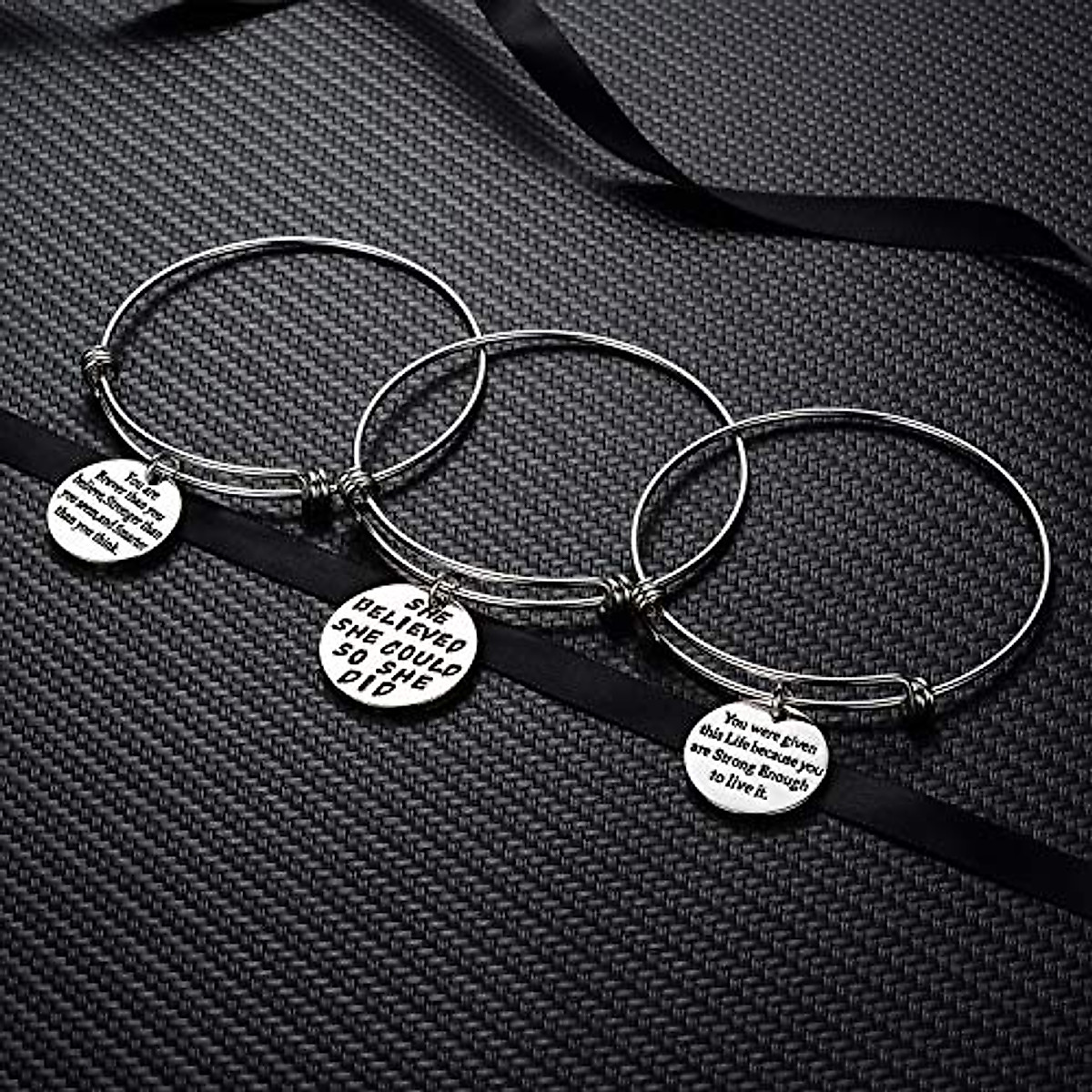 YEEQIN Pack of 3 Inspirational Bangle Bracelets, Inspirational Gifts, Inspirational Jewelry, Women Bangles, Strength Believe Confidence Gift (Pack of 3 Mixed Styles)
