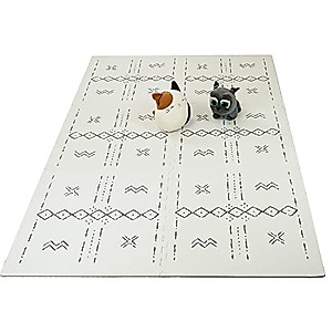 Clevr Extra Large Interlocking EVA Foam Baby Play Mat Soft Stylish Non-Toxic Kids Toddler Play Floor Tiles Mats with Edges 6 pcs 6'x4' Mudcloth Style (Light Beige)