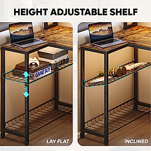 Bestier 71.5 inch Computer Desk with Power Outlets, L Shaped LED Home Office Desk with Long Monitor Stand, Large Corner Desk with Storage Shelf, Cup Holder & Headset Hooks, Modern Simple Table