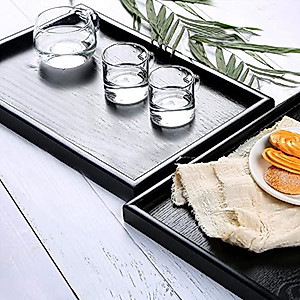 22 x 18 Inches Extra Large Solid Wood Serving Tray Tea Coffee Table Tray Snack Food Meals Serving Plate Kitchen Party Bar Server Breakfast Tray with Raised Edges Black Ottoman Tray Rectangle