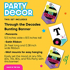 Big Dot of Happiness Through the Decades - 50s, 60s, 70s, 80s, and 90s Party Bunting Banner - Party Decorations - Through the Decades