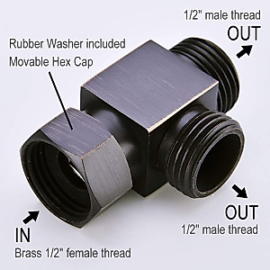 1/2" Brass Bronze 3 Way Diverter, Hose Fitting Tee, T Shape Adapter Connector for Angle Valve Hose, Bath Shower Arm, Toilet Bidet Sprayer Faucet, Oil Rubbed Bronze Finished
