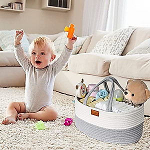 Meilleur Baby Diaper Caddy Organizer: Cotton Rope Diaper Caddy for Baby Girl & Baby Boy - large diaper caddy basket for Changing Table & Car - Baby Caddy with Removable Inserts - Portable Baby Basket