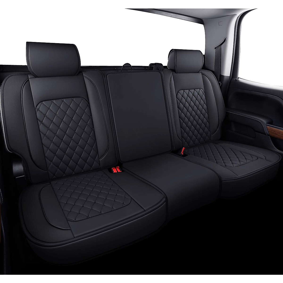 YIERTAI Car Seat Covers Compatible with Chevy Chevrolet Silverado GMC Sierra Custom fit for 2007-2024 1500 2500 3500 HD Crew Cab Trail Boss Pickup with Waterproof Leather, Full Set, Black