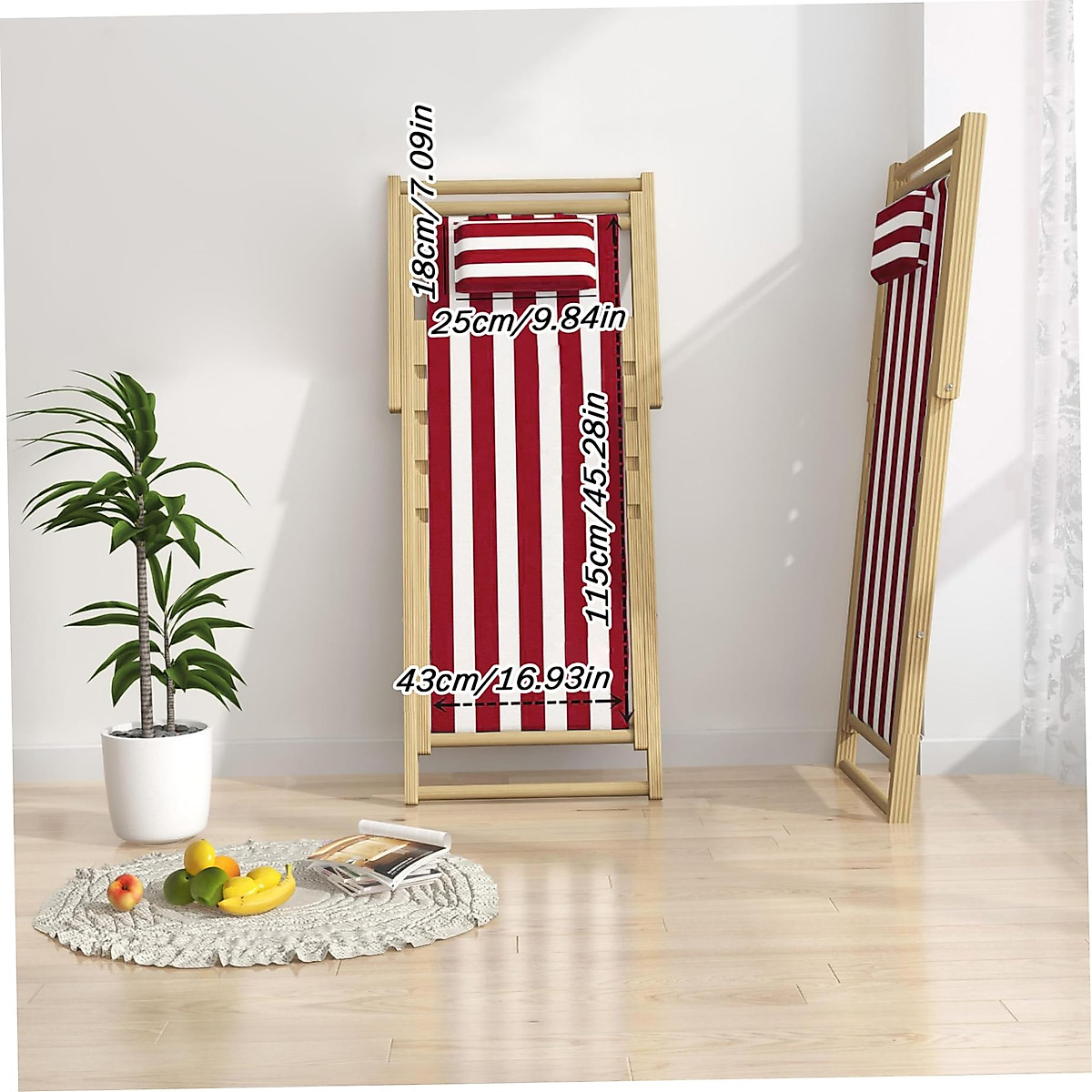Wedhapy Patio Chair Replacement Fabric, 45x17 Folding Sling Chair Replacement Fabric with Pillowcase, Red and White Stripes Patio Chair Sling Replacement for Home Beach BalconyPatio Chair