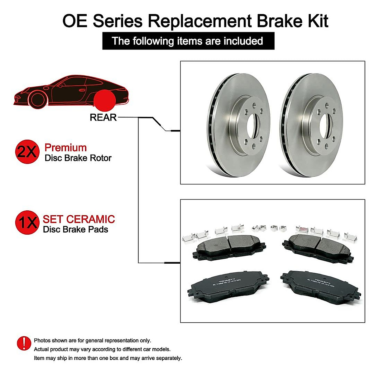 [Rear] TOVASTY Brake Pads and Rotors Kit for Nissan Pathfinder 2013-2020 OE Series [BK2544]