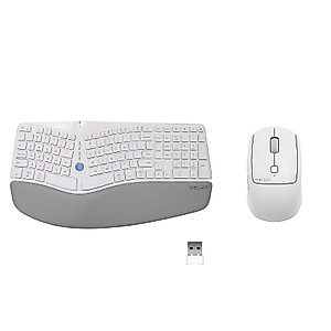 DeLUX Wireless Ergonomic Split Keyboard GM901D & Silent Wireless Mouse M520DB White Combo