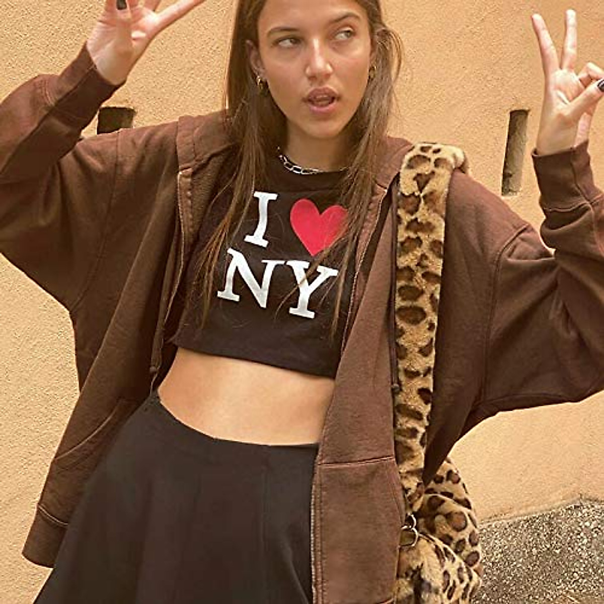 KUGUYIBO Women's Oversized Sweatshirt Y2K E-Girl Hoodies Pullover for Teen Girls Long Sleeve Jackets Baggy Streetwear (Brown, s)