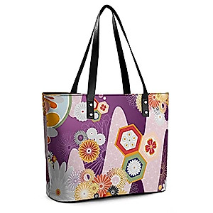 Womens Handbag Japanese Flowers Japan Floral Pattern Leather Tote Bag Top Handle Satchel Bags For Lady