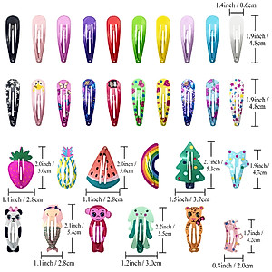 Funtopia Hair Clips for Girls,100 Pcs No Slip Metal Snap, Barrettes for Kids Teens Women, Cute Candy Color Cartoon Design Hair Pins (Animals Fruits Crowns Stars)