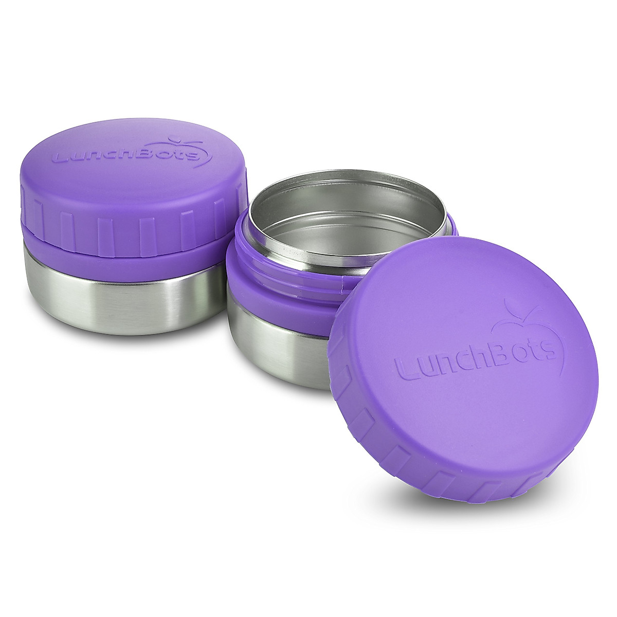 LunchBots Rounds Leak Proof 4 oz. Stainless Snack Container Jar, Set of 2, Purple Lids