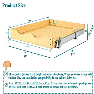 OCG 1 Tier Pull Out Cabinet Organizer (17" W x 21" D), Heavy-Duty Slide out Wood Drawer Shelf, Pull Out Drawer for Cabinets, Base Cabinet Organization for Kitchen, Pantry, Bathroom