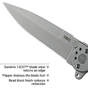 CRKT M16-03SS EDC Folding Pocket Knife: Sandvik Frame Lock, 4-Position Pocket Clip Bead Blast Blade, Stainless Steel Handle