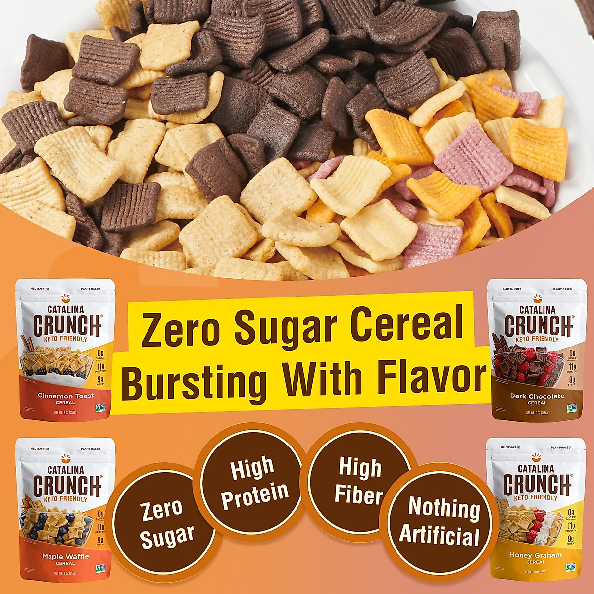 Catalina Crunch Cereal Variety Pack, Cinnamon Toast & Dark Chocolate (2 Flavors) | Low Carb, Zero Sugar, Gluten & Grain Free, Fiber | Vegan Snacks, Protein Snacks | Breakfast Protein Cereal | Keto Friendly