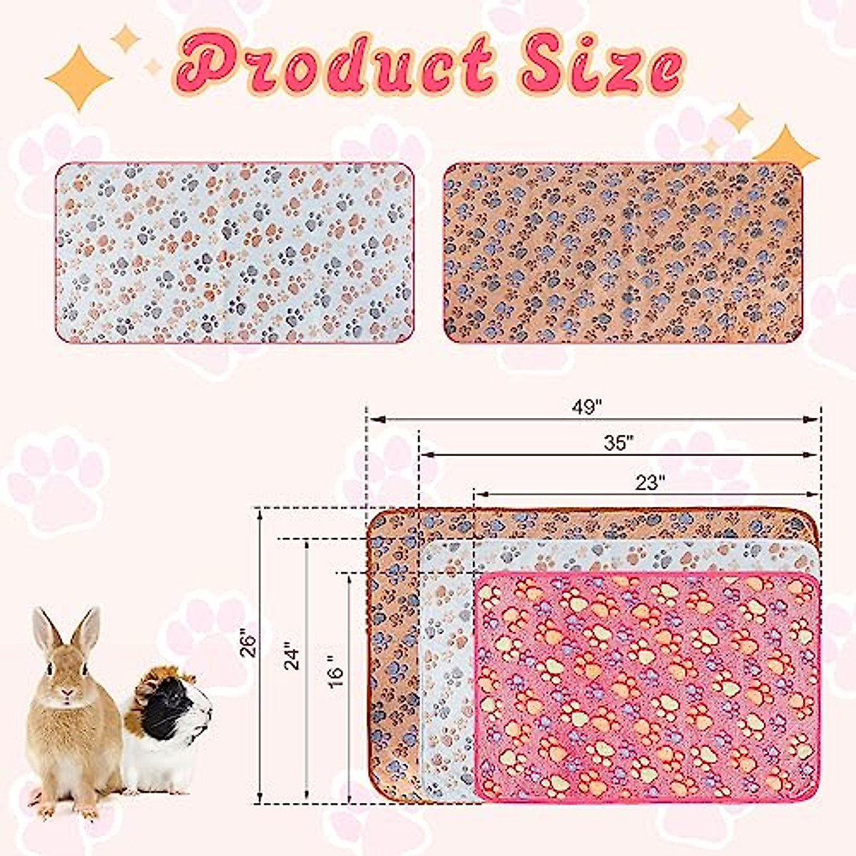 YUEPET Waterproof Guinea Pig Blankets Washable 3 Pack Small Animal Fleece Cage Liners Pet Soft Sleep Mat Pad Cover Warm Flannel Throw for Hamster Guinea Pig Rabbit Chinchilla Hedgehog Ferret 23"×16"