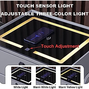 BKEKM Nightstands Bedside Table Led Lights End Table Wireless Charging Nightstand Wood USB Fingerprint Bluetooth Speaker Bedside Cabinet Well Made